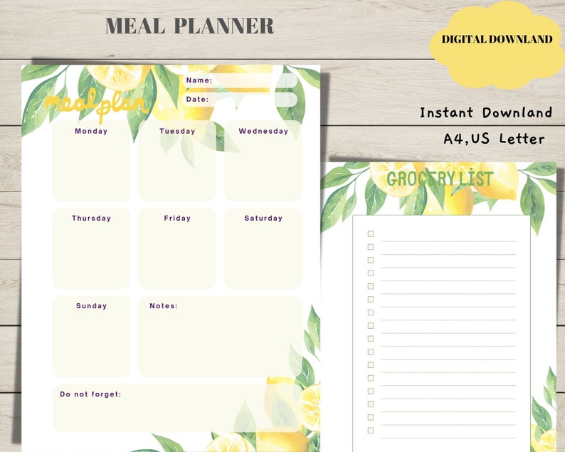 Printable Weekly Meal Planner, Meal Planner and Grocery List, Kids Meal ...