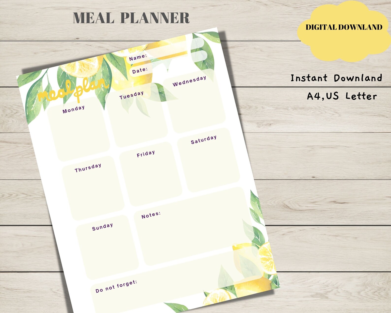 Printable Weekly Meal Planner, Meal Planner and Grocery List, Kids Meal ...