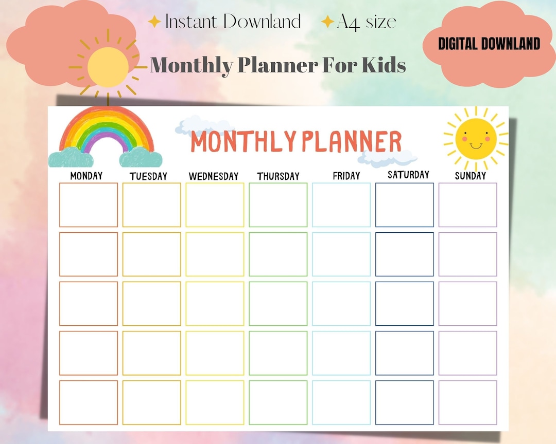 Kids Monthly Planner, Rainbow Daily Planner, Homeschool Planner, Kids ...
