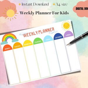Kids Weekly Planner, Rainbow Daily Planner, Homeschool Planner, Kids ...