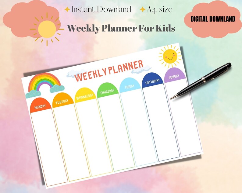 Kids Weekly Planner, Rainbow Daily Planner, Homeschool Planner, Kids ...