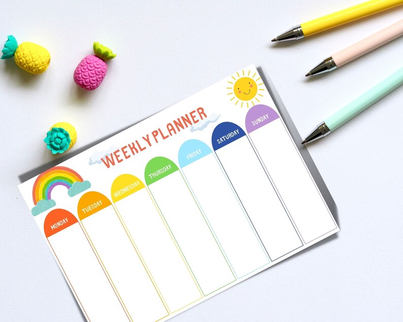 Kids Weekly Planner, Rainbow Daily Planner, Homeschool Planner, Kids ...