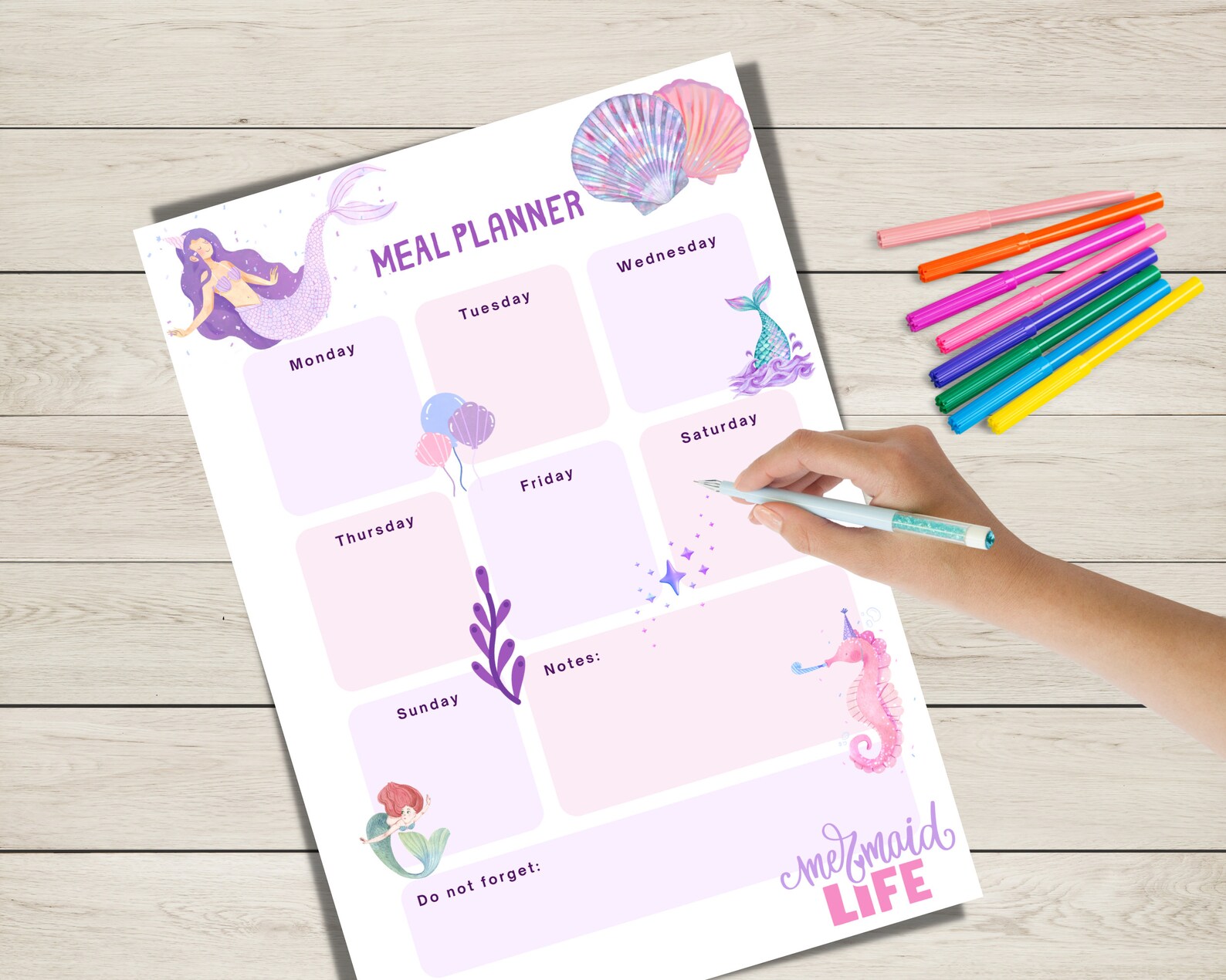 Kids Meal Planner, Printable Weekly Meal Planer, Mermaid Design, Daily ...