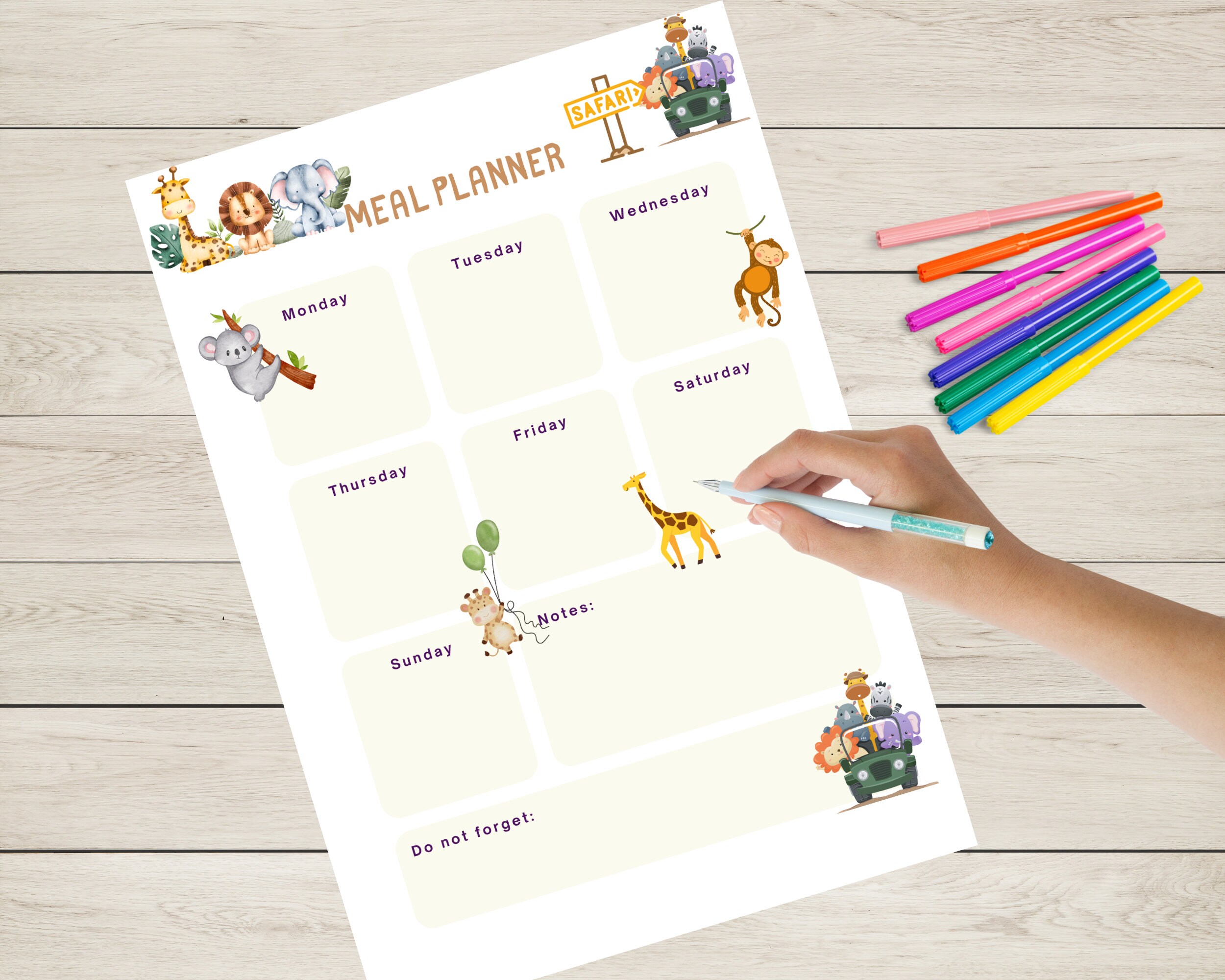 Kids Meal Planner, Printable Weekly Meal Planer, Safari Design, Daily ...
