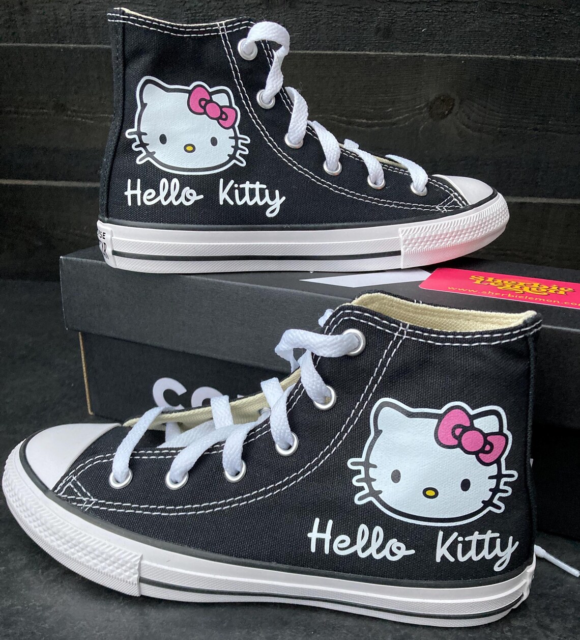 Black Converse With Cat and Whiskers, Hello Kitty Shoes, Perfect Gift ...