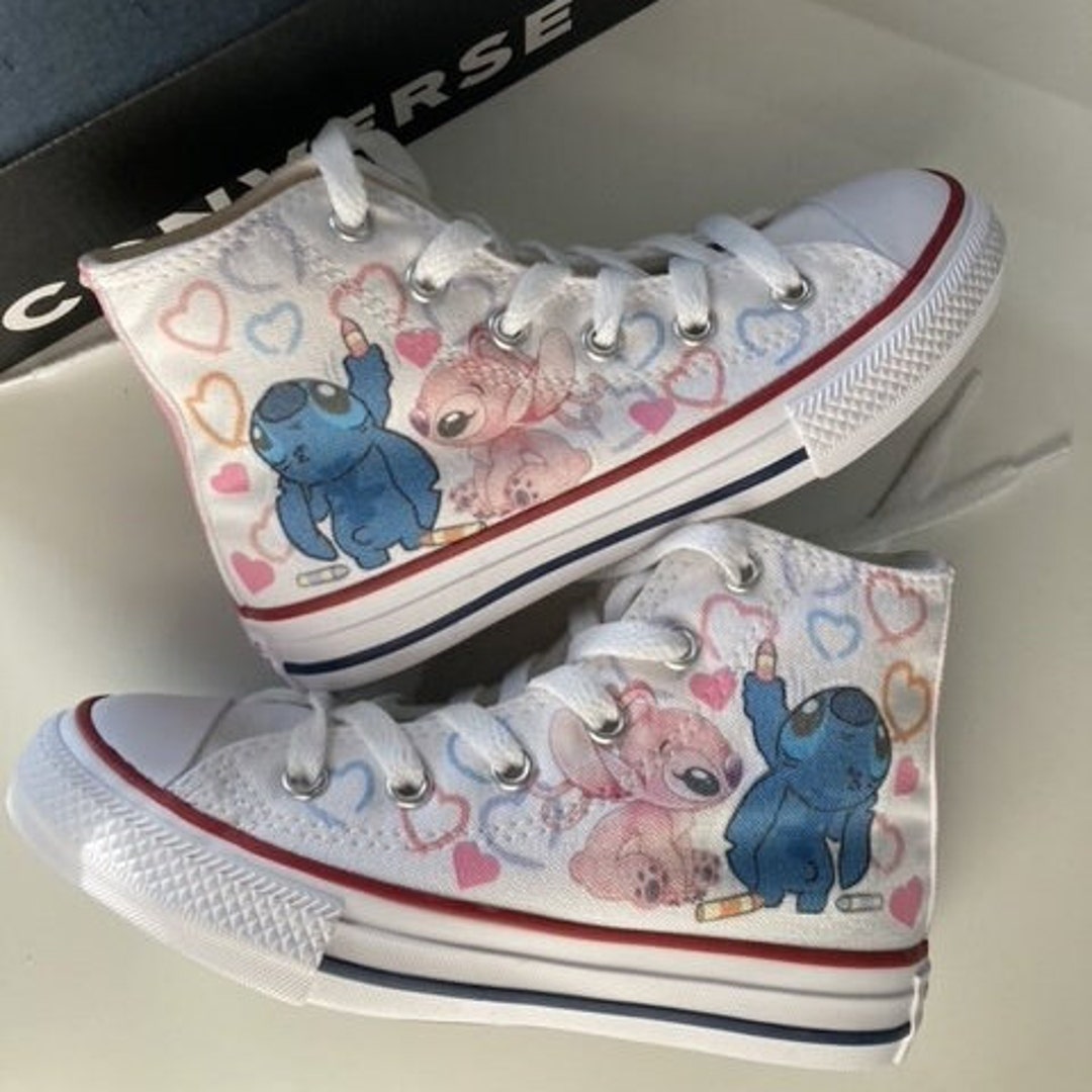 Stitch Converse High Tops, Stich and Angel Shoes, Stitch With Crayons ...