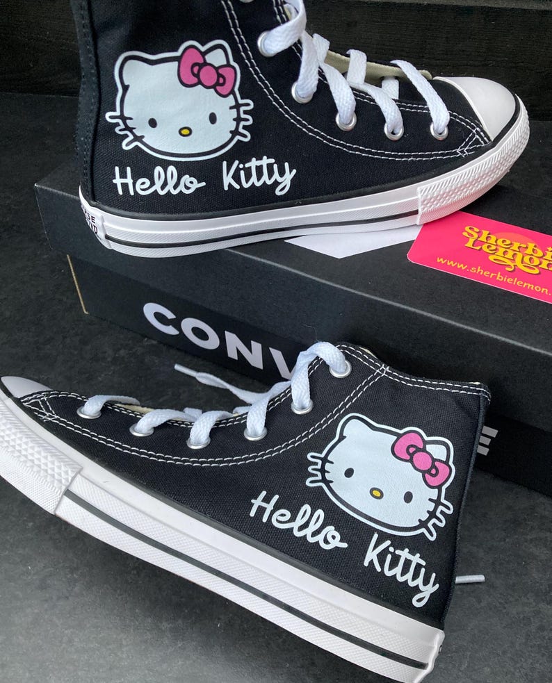 Black Converse With Cat and Whiskers, Hello Kitty Shoes, Perfect Gift ...