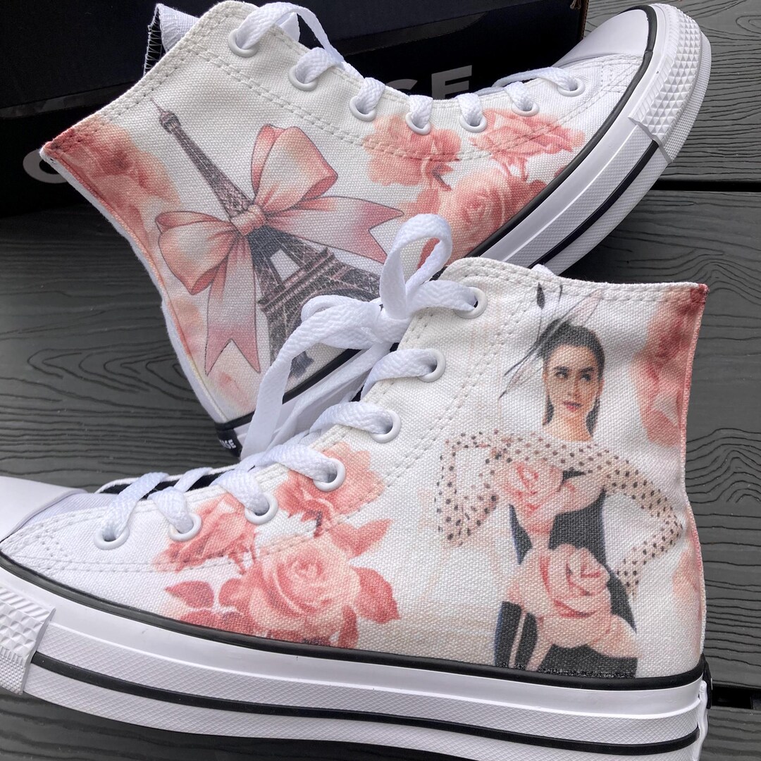 Vintage Emily in Paris Converse High Tops, Eiffel Tower Shoes, Love ...