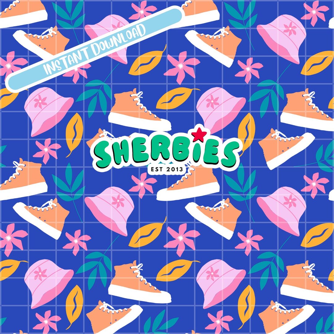 Sneakers and Hats Summer Seamless Pattern 300 DPI PNG Instant Download ...