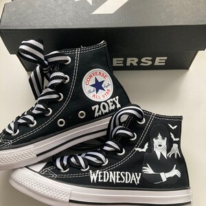 Kids Wednesday Addams Custom Converse, Gothic Sneakers, Customized ...