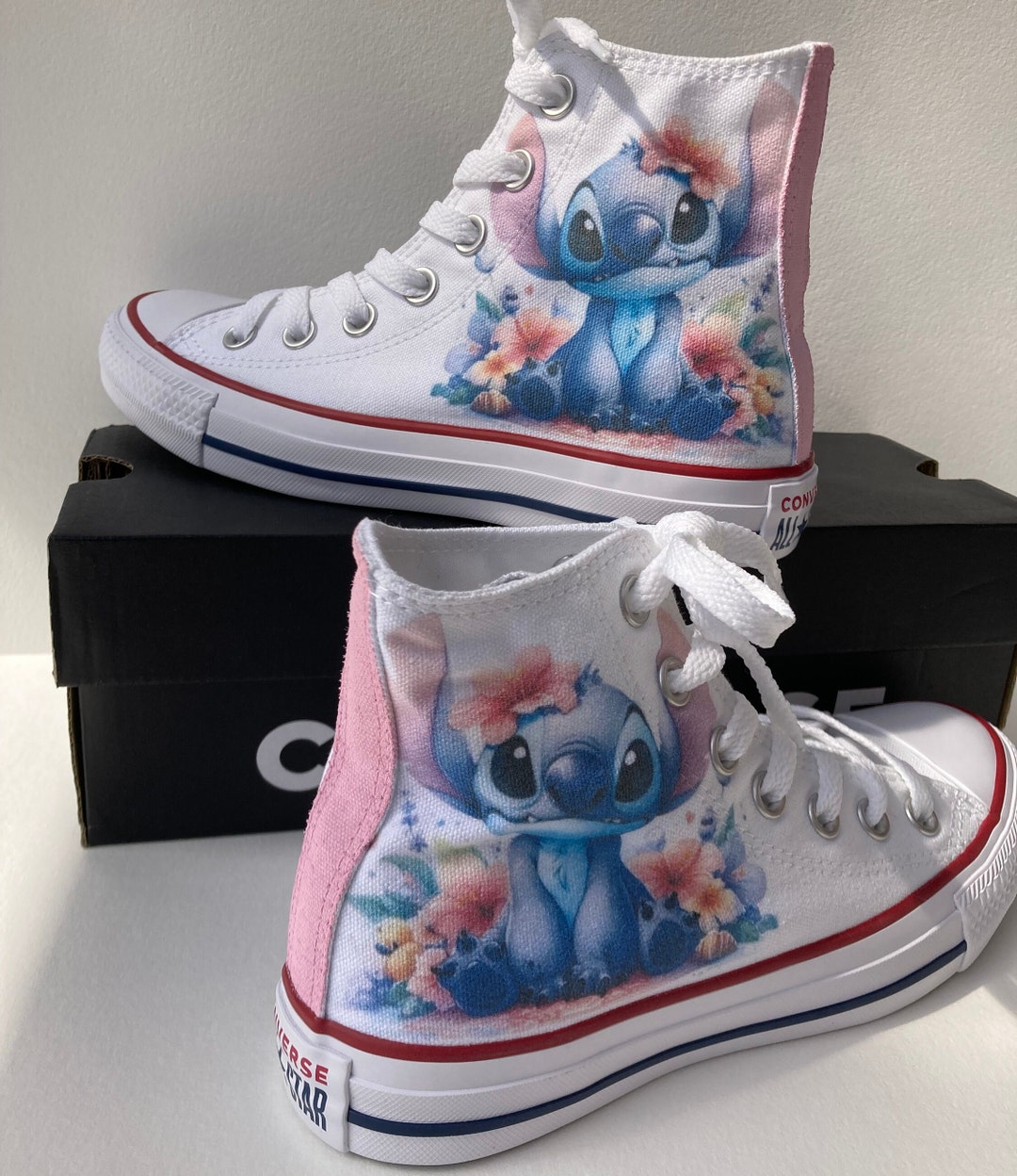 Cute Stitch With Flowers Custom Converse, Stitch Trainers - Etsy