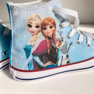 Kids Frozen High Top Converse, Elsa and Anna and Olaf Shoes, Frozen ...