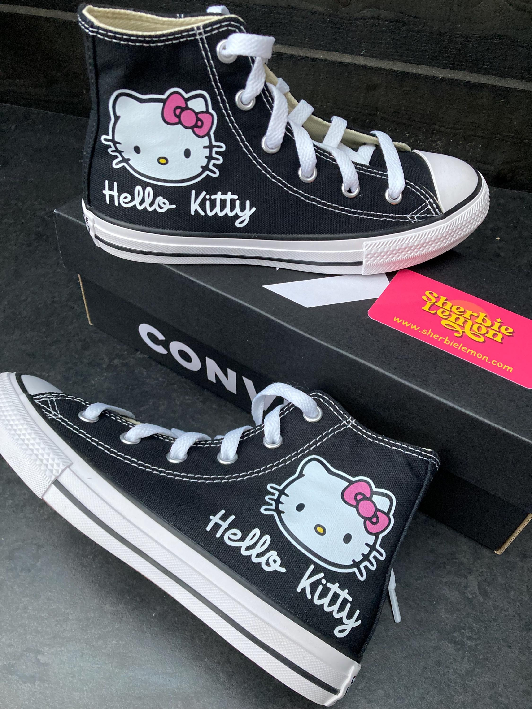 Black Converse With Cat and Whiskers, Hello Kitty Shoes, Perfect Gift ...