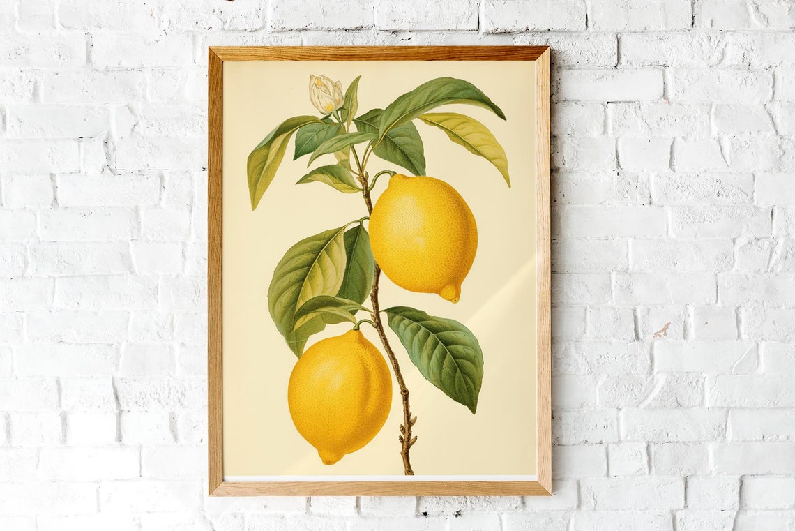 Vintage Lemon Tree Wall Art Kitchen Botanical Art Print Vegetarian Gift ...