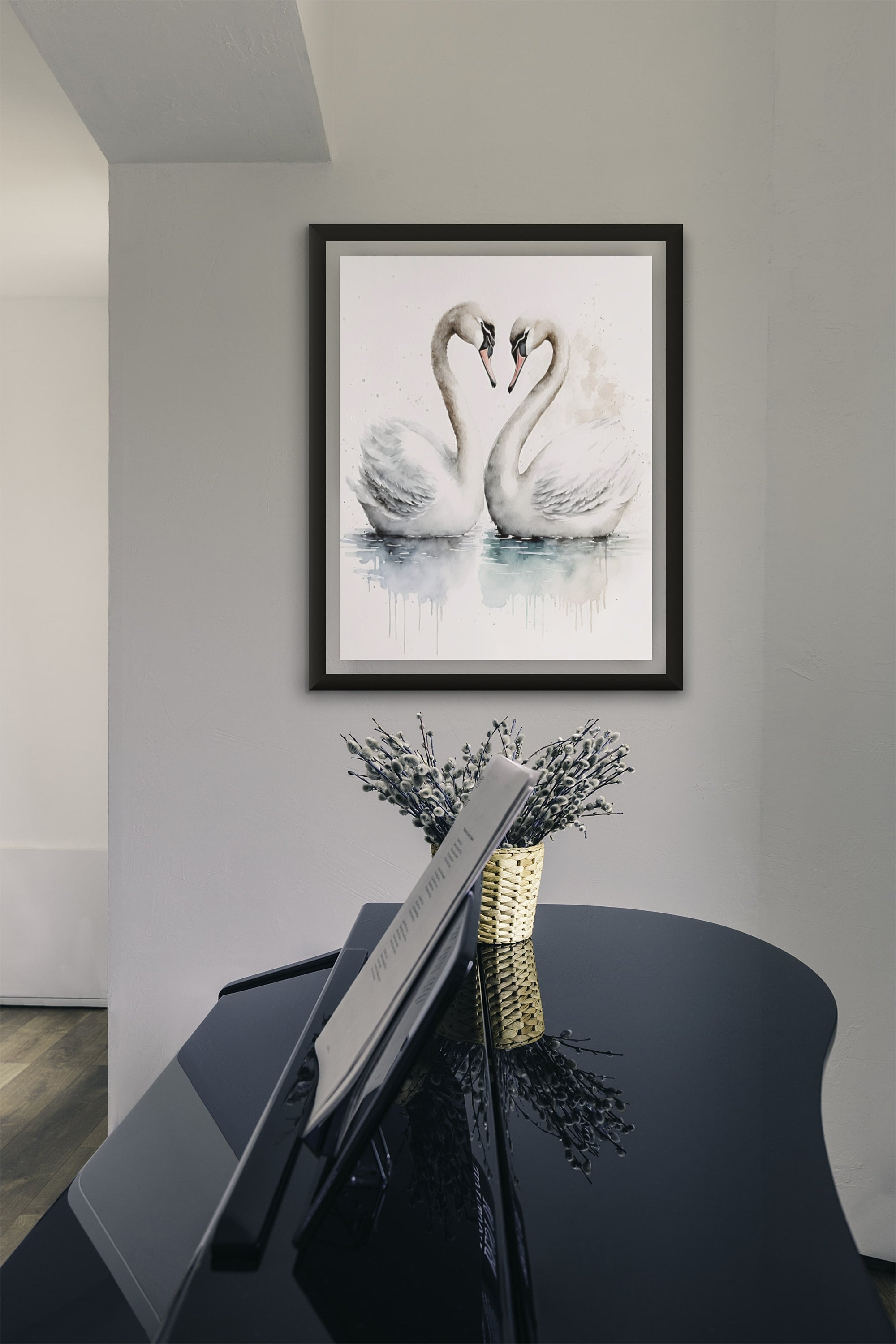 Pair of Swans Swan Wall Decor Watercolor Painting on White - Etsy