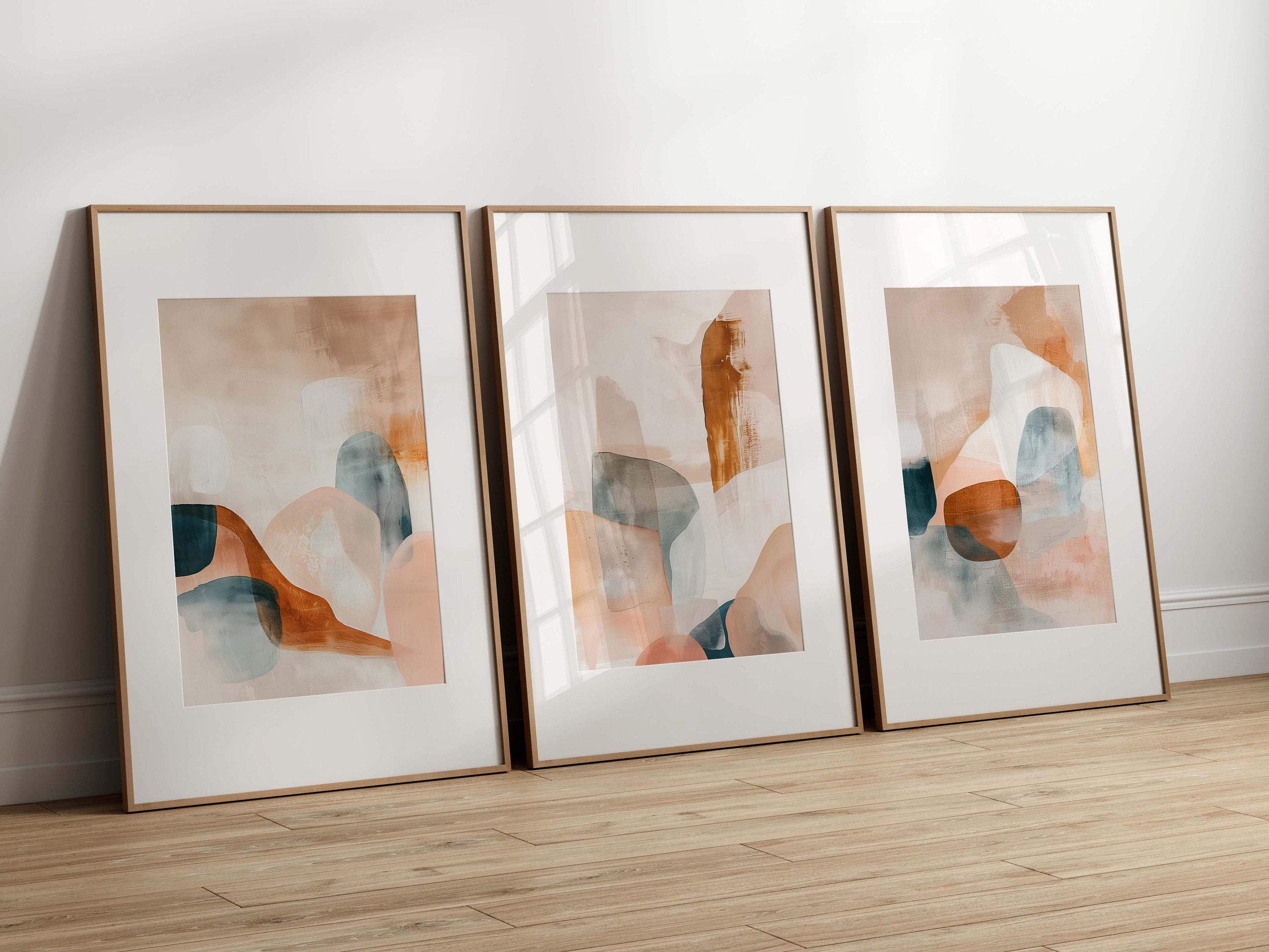 Abstract Triptych Art Print: Neutral Earthy Tones, Living Room Wall ...