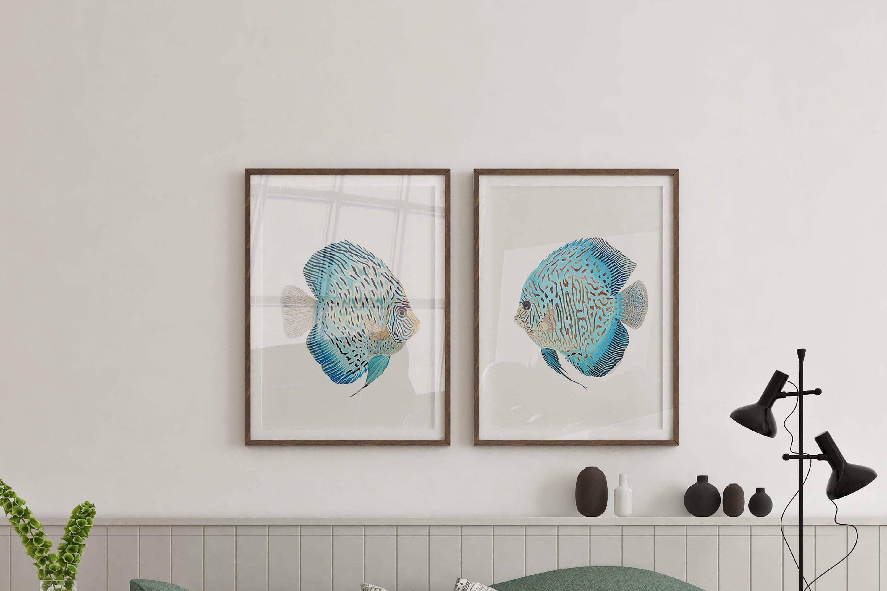 Blue Discus Fish Art Print Set: Watercolor Ocean Wall Decor - Etsy