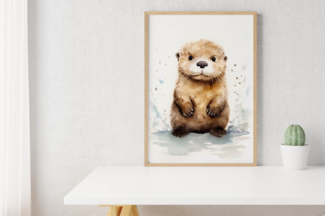 Cute River Otter Watercolor Kid Room Art Wildlife Art Print Tranquil ...