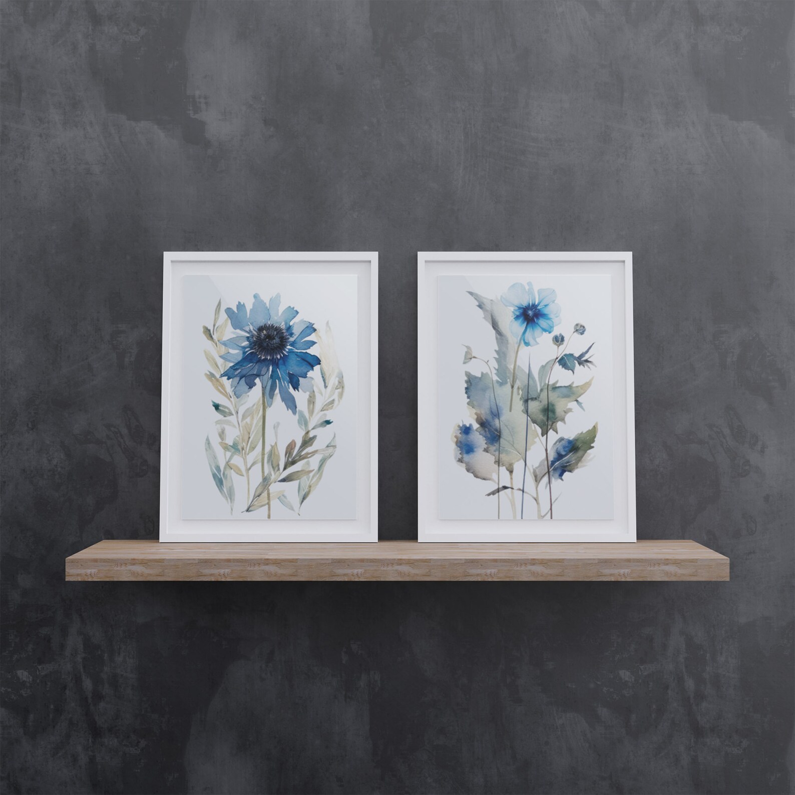 Navy Blue Spring Meadow Flowers Diptych Art, Watercolor Nature Inspired ...