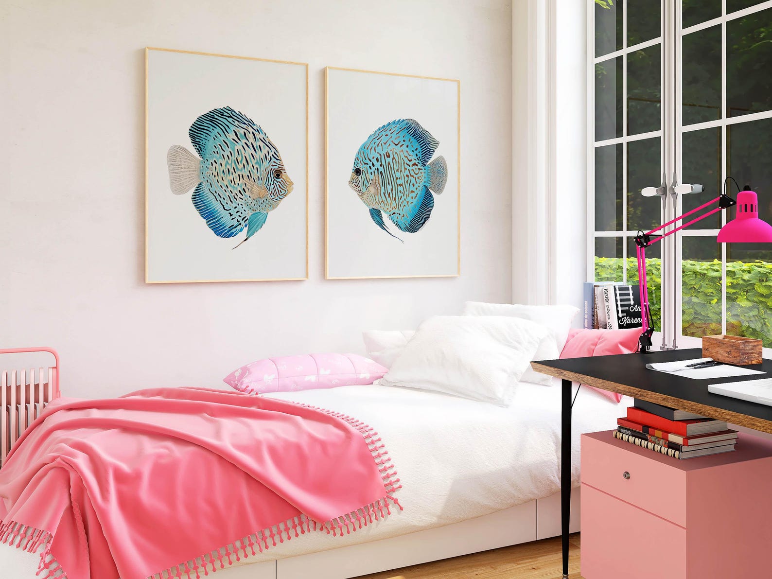 Blue Discus Fish Art Print Set: Watercolor Ocean Wall Decor - Etsy
