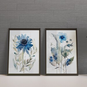 Navy Blue Spring Meadow Flowers Diptych Art, Watercolor Nature Inspired ...