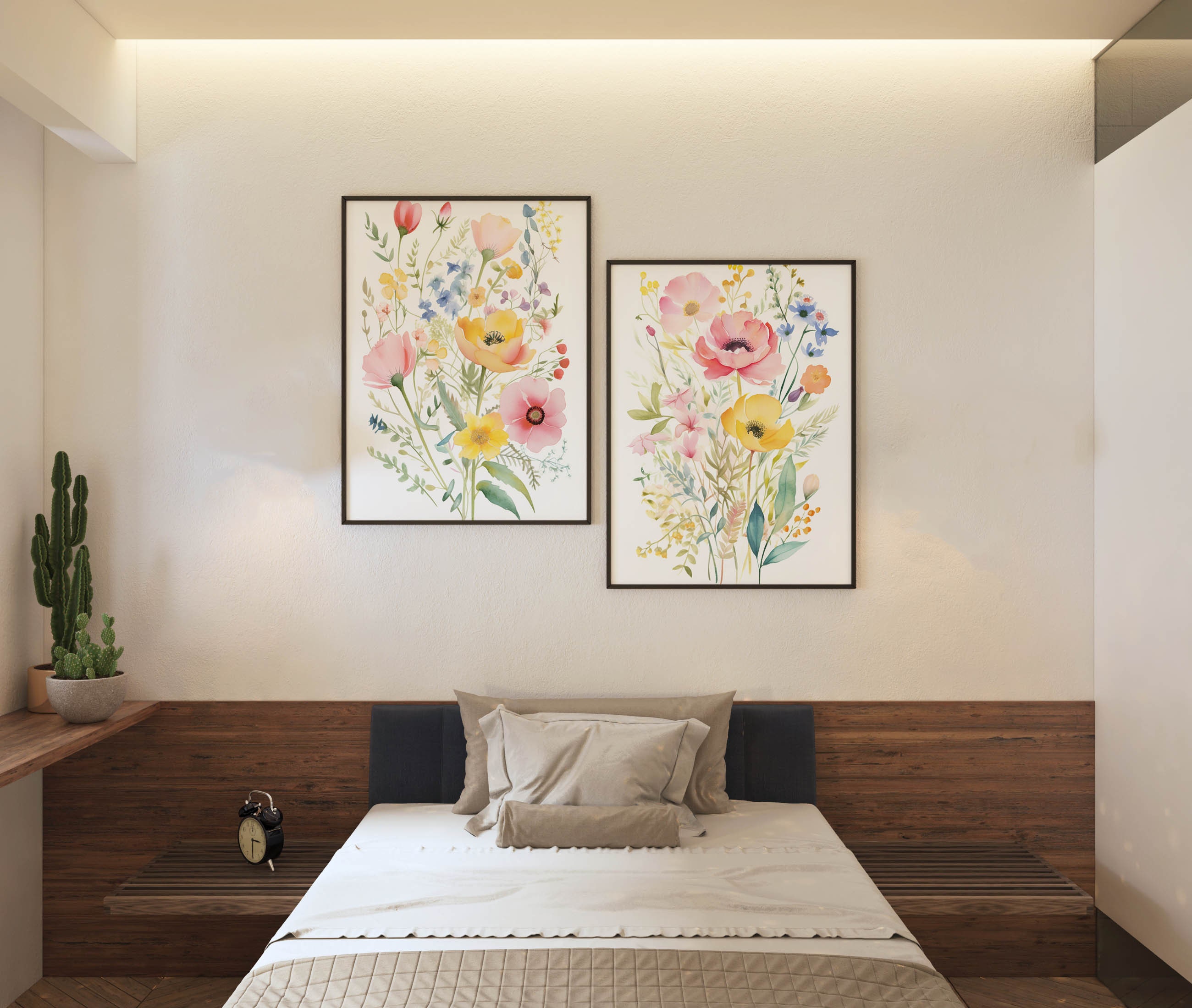 Wildflower Watercolor Art Set of 2 Colorful Floral Wall Art - Etsy