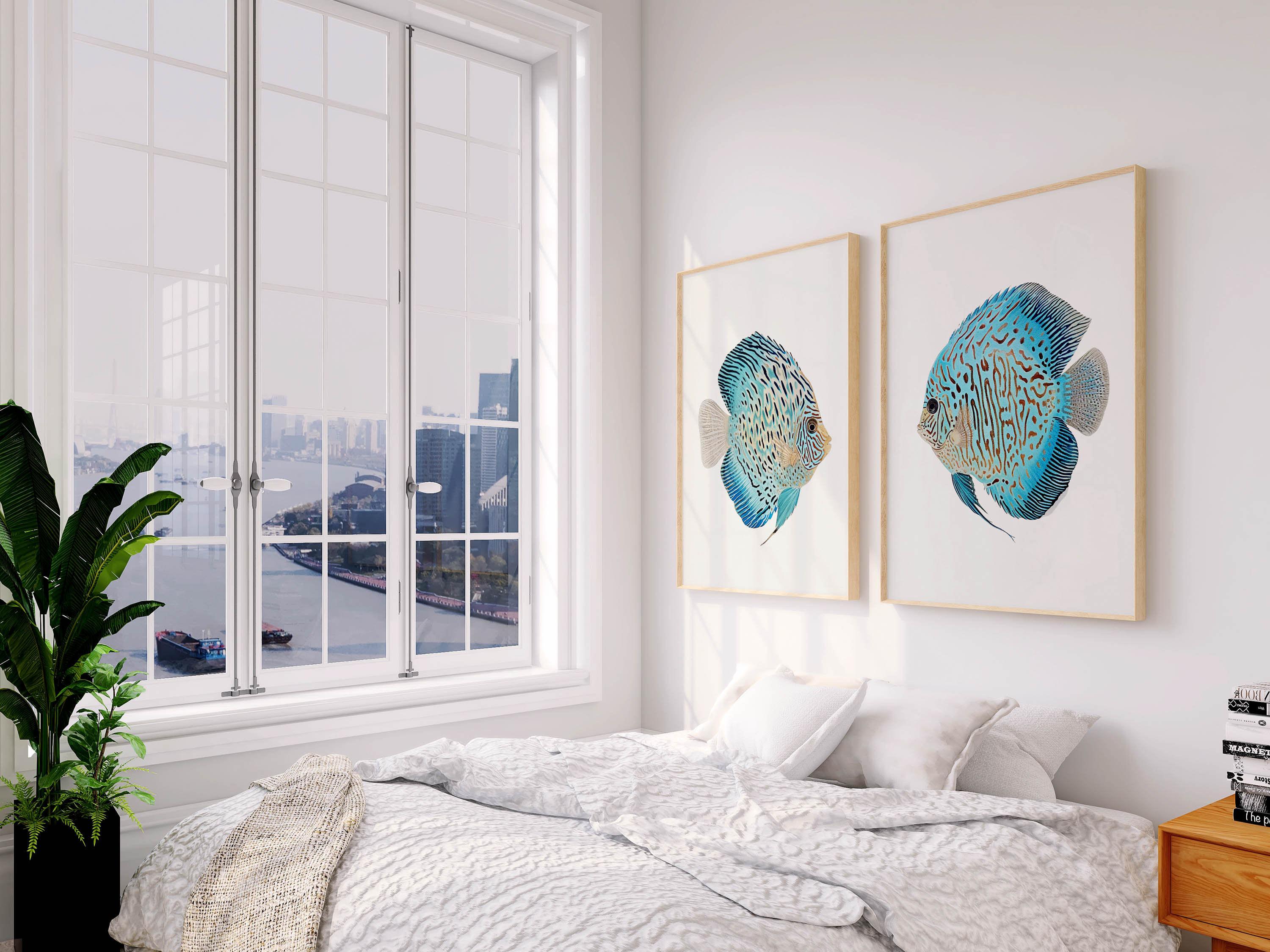 Blue Discus Fish Art Print Set: Watercolor Ocean Wall Decor - Etsy
