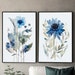 Navy Blue Spring Meadow Flowers Diptych Art, Watercolor Nature Inspired ...