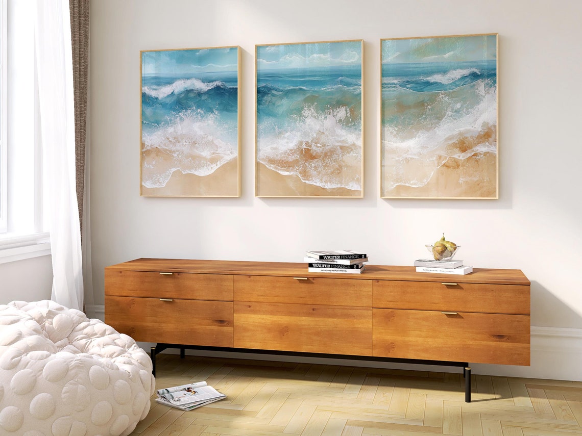 Coastal Wall Art Set: Abstract Ocean Wave Triptych Prints - Etsy