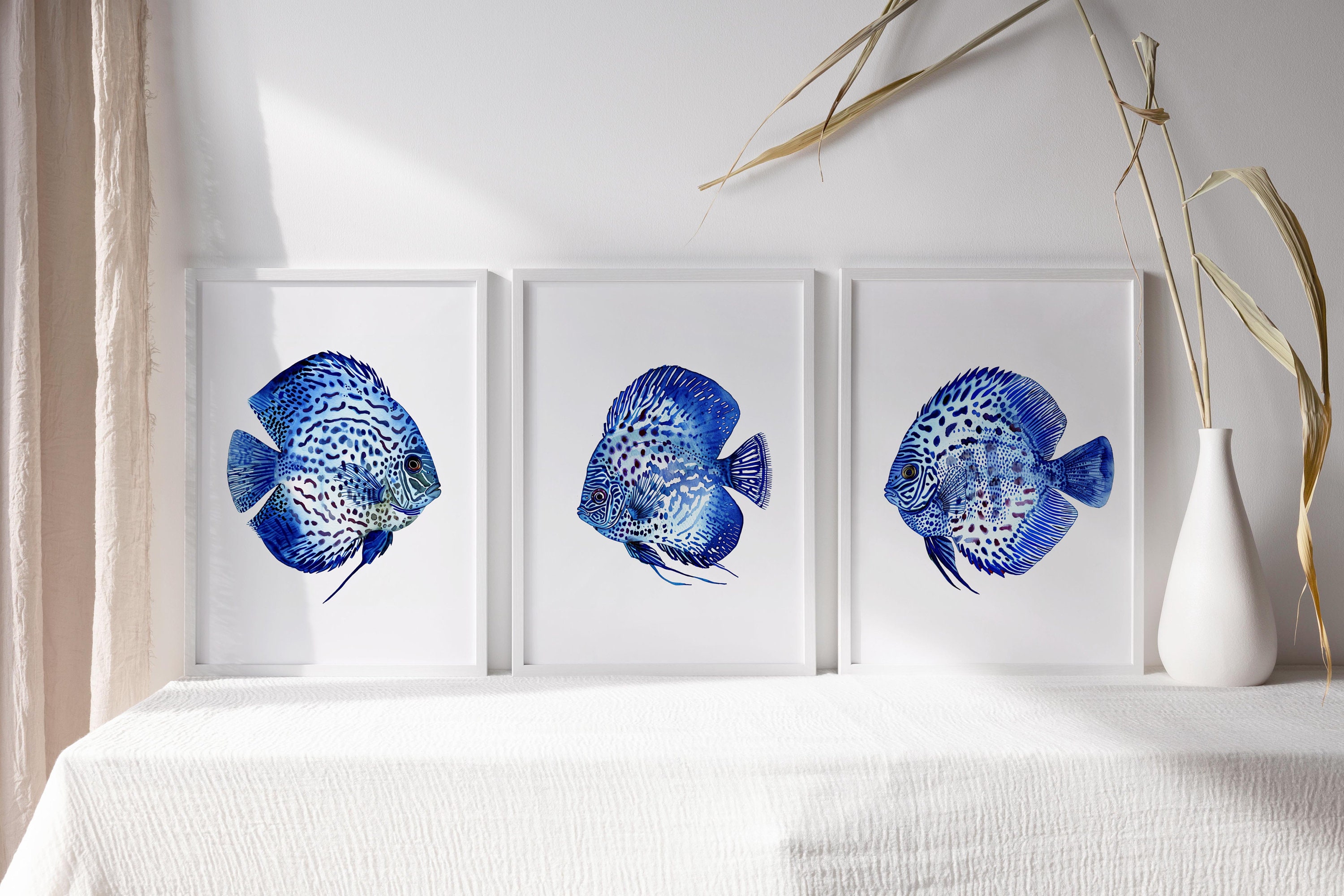 Blue Discus Fish Artwork Set of 3 Serene Oceanic Trio Print - Etsy