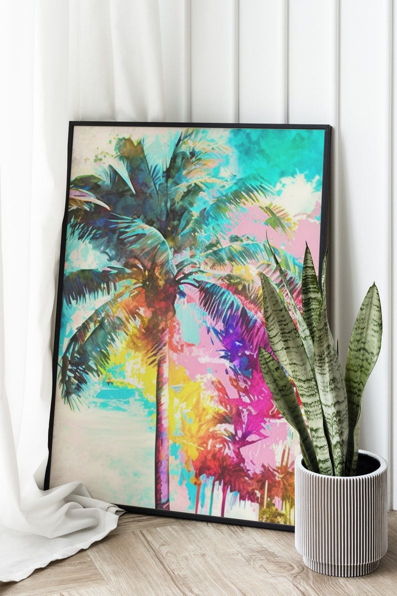 Colorful Palm Tree Watercolor Wall Art Palm Tree Art Print - Etsy