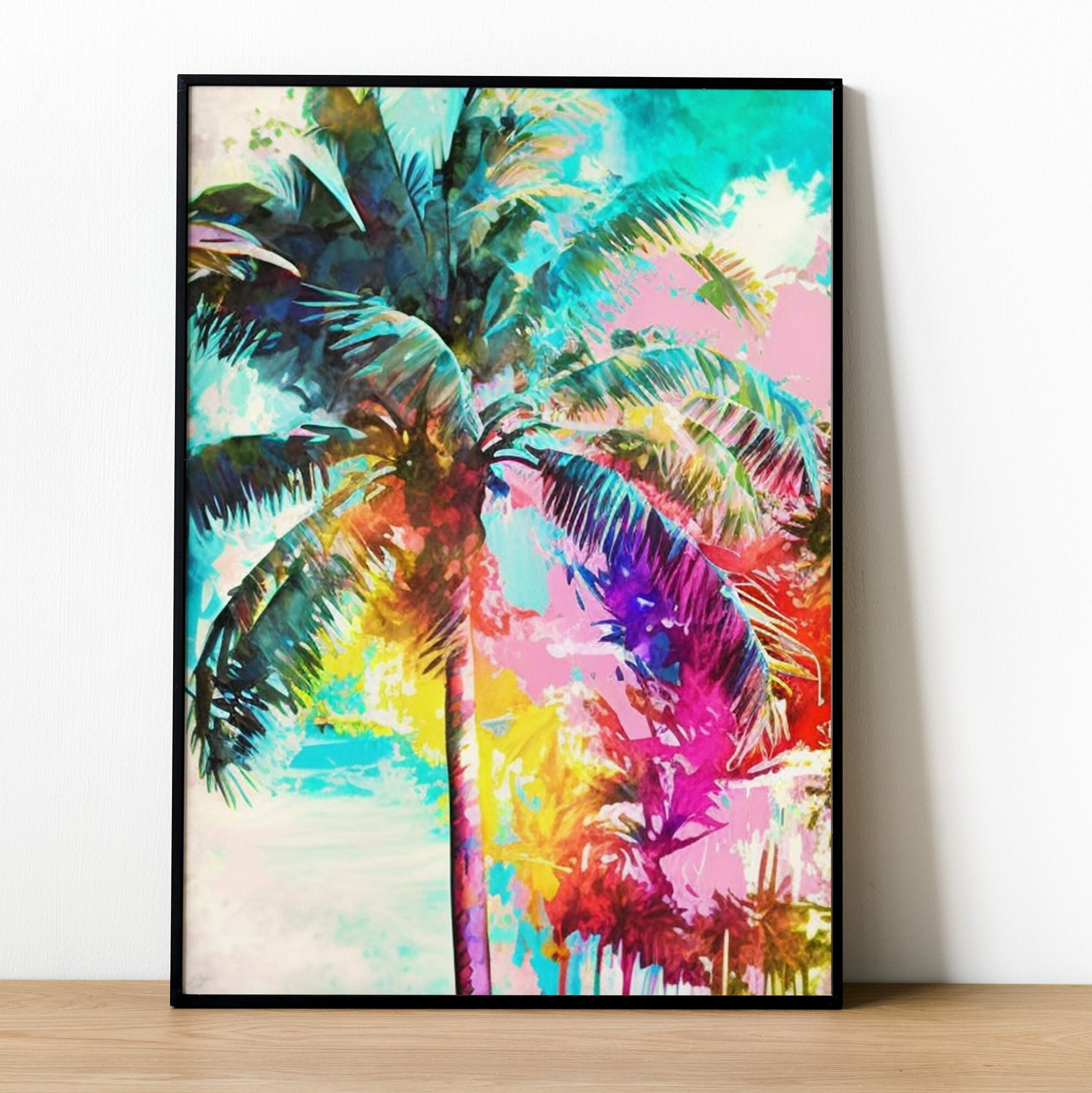 Colorful Palm Tree Watercolor Wall Art Palm Tree Art Print Etsy