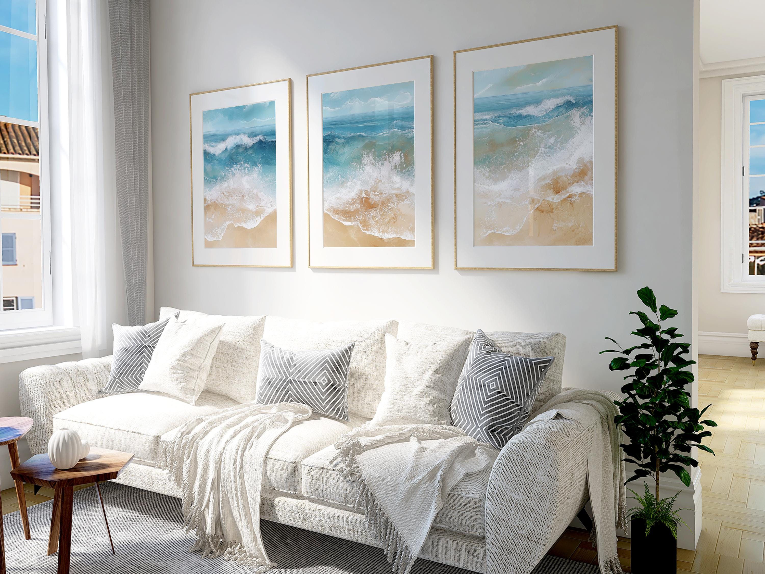 Coastal Wall Art Set: Abstract Ocean Wave Triptych Prints - Etsy