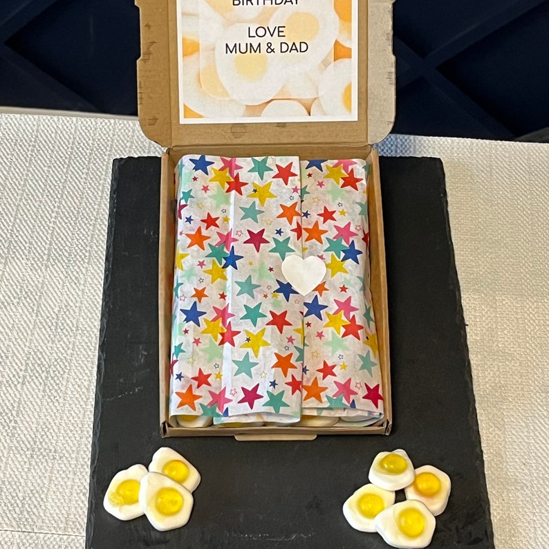 Letterbox Sweets Gift Haribo Fried Eggs Gift Box Personalised - Etsy