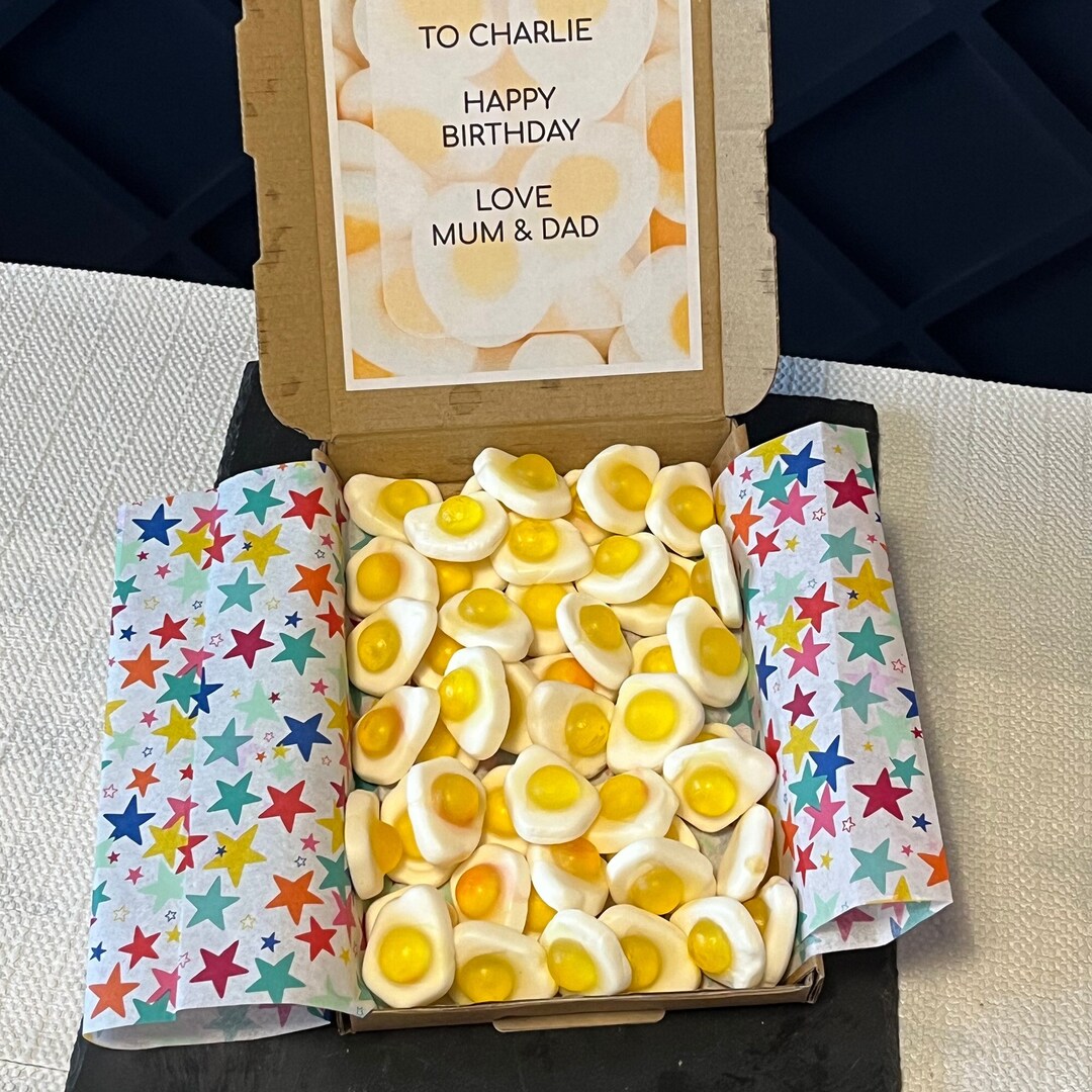 Letterbox Sweets Gift Haribo Fried Eggs Gift Box Personalised - Etsy