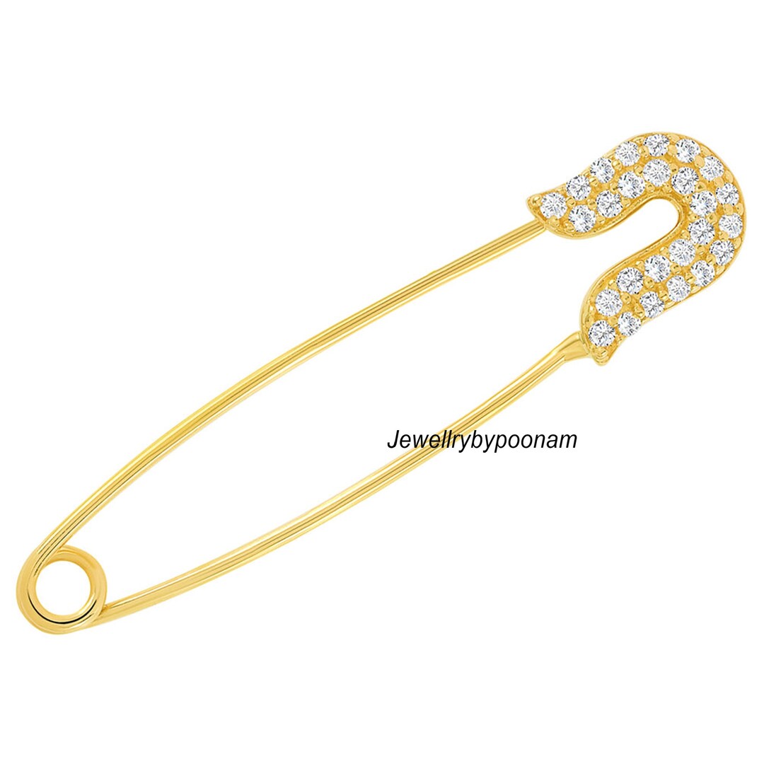 14k Gold Diamond Safety Pin Charm Lock: Sterling Silver Enhancer - Etsy