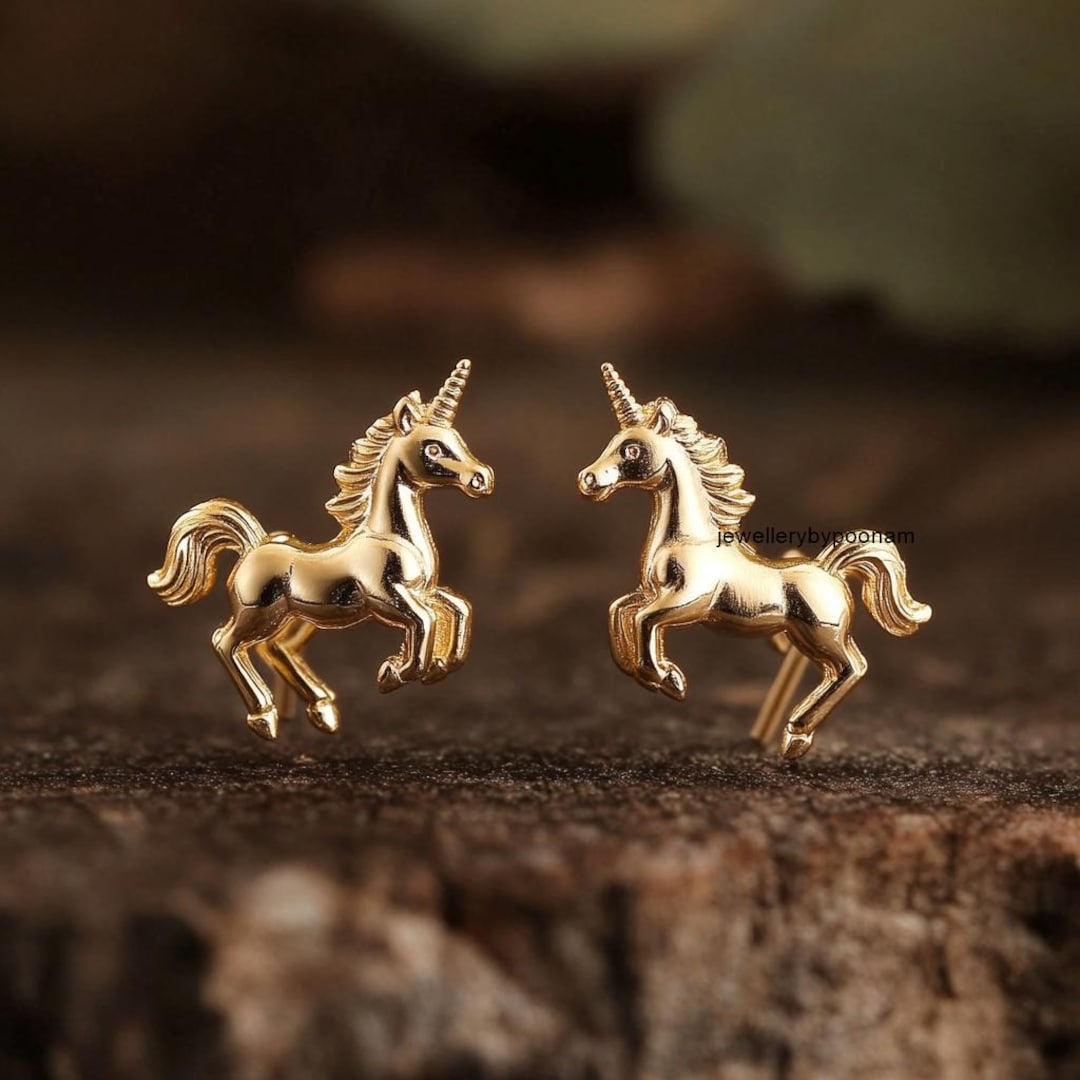 14k Gold Tiny Unicorn Stud, Unicorn Horse Stud, Flying Unicorn Stud ...