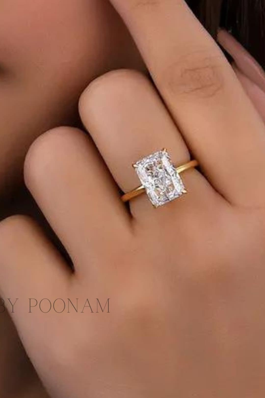925 Silver CZ Diamond Ring: Rectangle Solitaire, Prong Setting - Etsy