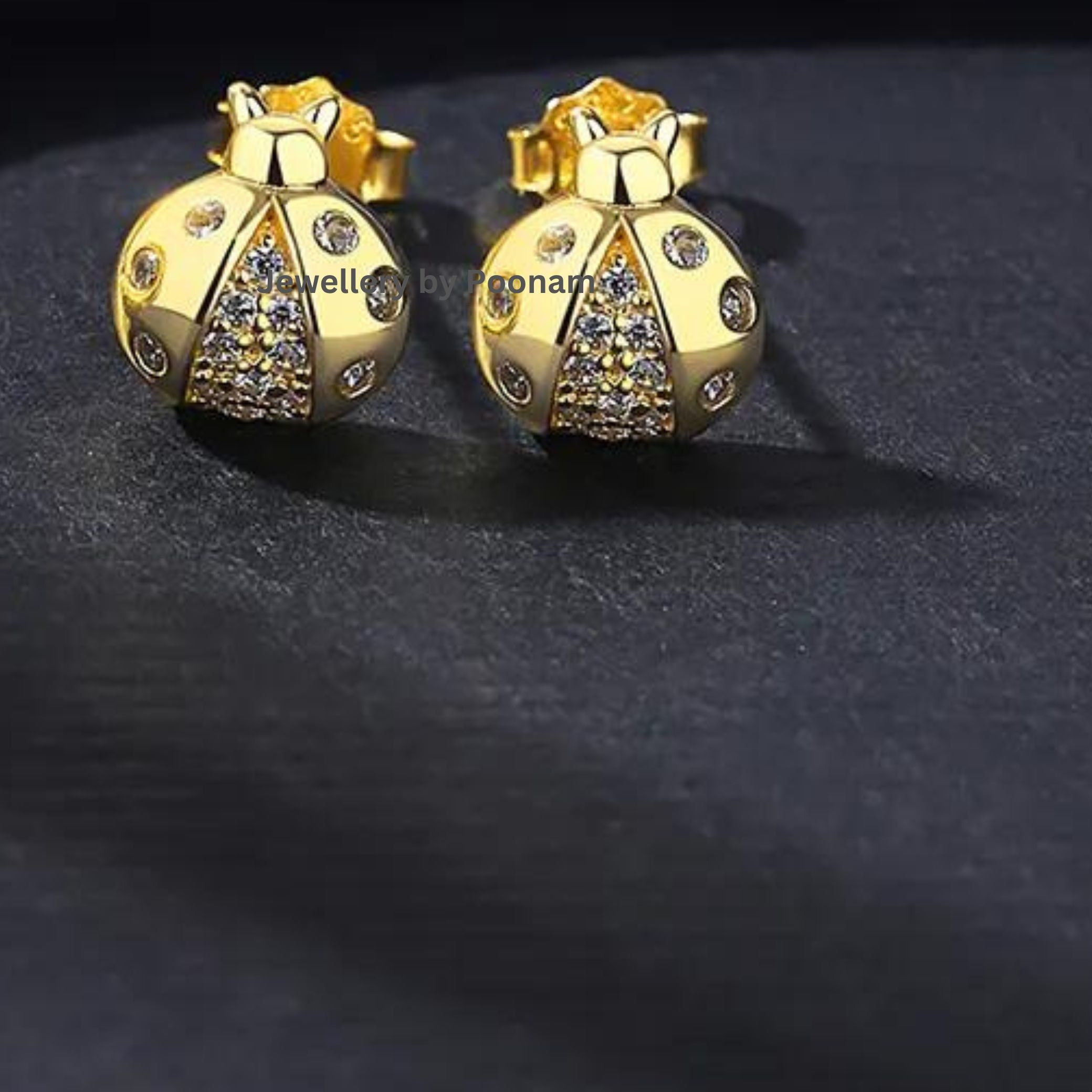 Small Tiny Ladybug With Pave Clear Cubic Zirconia Stud Earrings ...