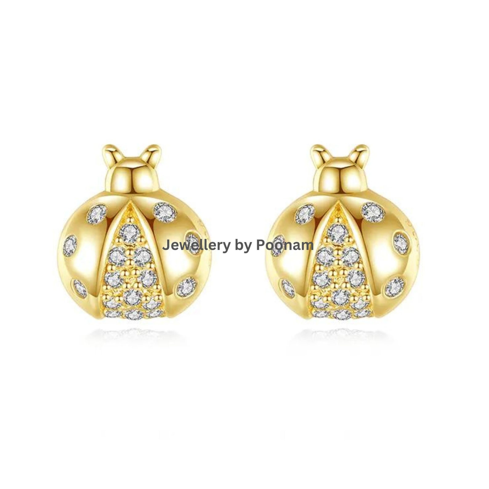 Small Tiny Ladybug With Pave Clear Cubic Zirconia Stud Earrings ...