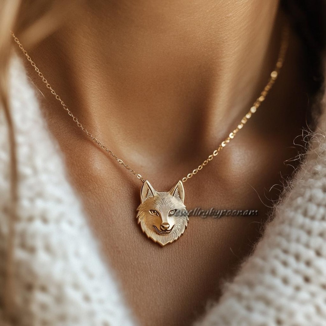 14K Gold Wolf Head Pendant Necklace - Sterling Silver Charm - Etsy