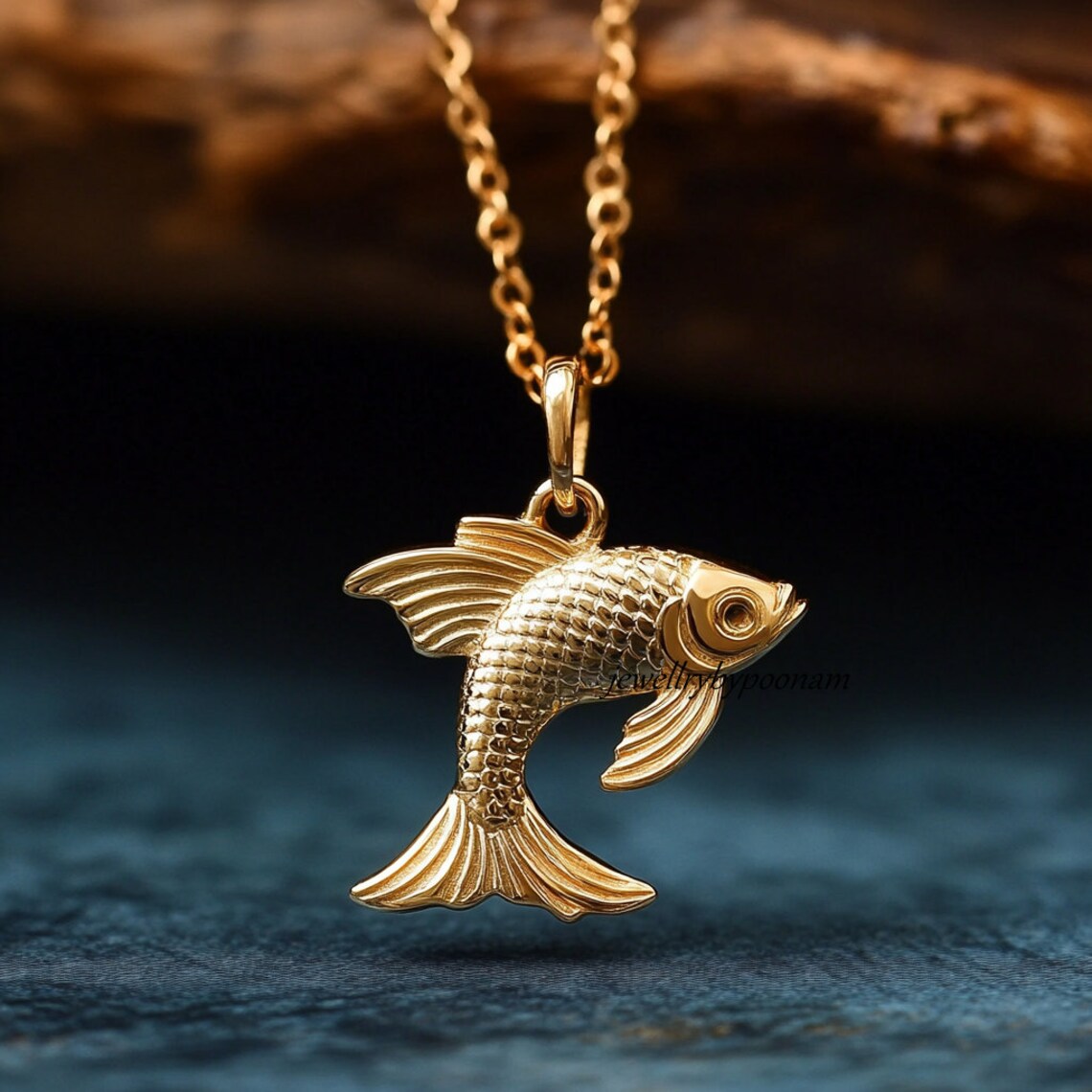 14k Solid Gold Fish Pendant, Animal Fish Pendant, Designer Fish Pendant ...