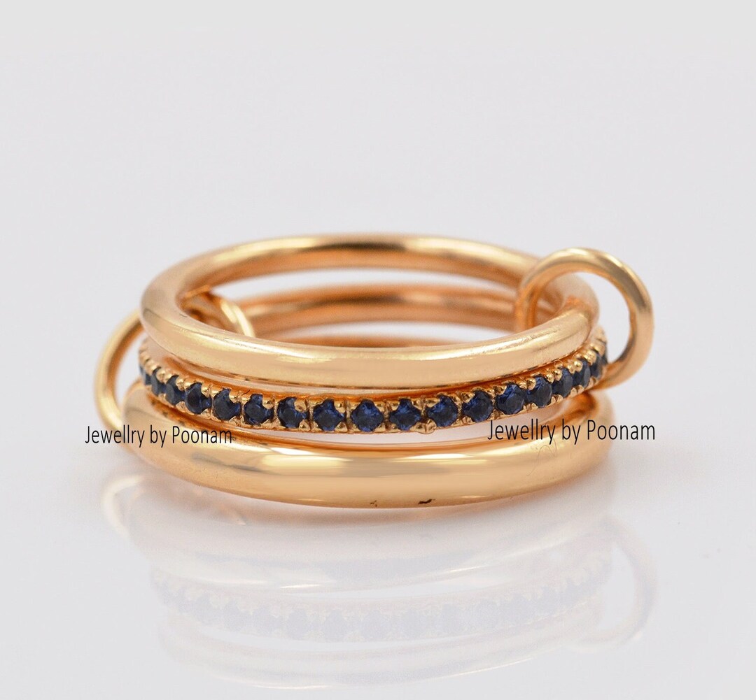 14K Gold Stack Ring, Multi Link Connected Ring, Gold Linked Ring Set ...