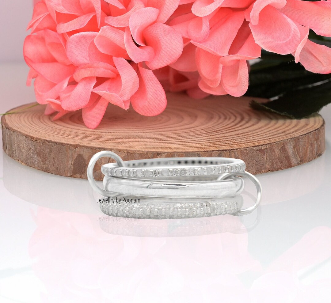 Diamond Three Finger Connector Ring,diamond Connector Band Ring, Interlocking Connector Band ...