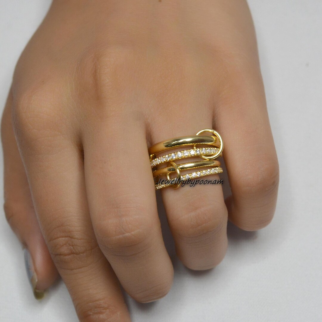 Layer Ring Interlocking, Cz Gold Bands, Connected Band Chunky, Multi ...