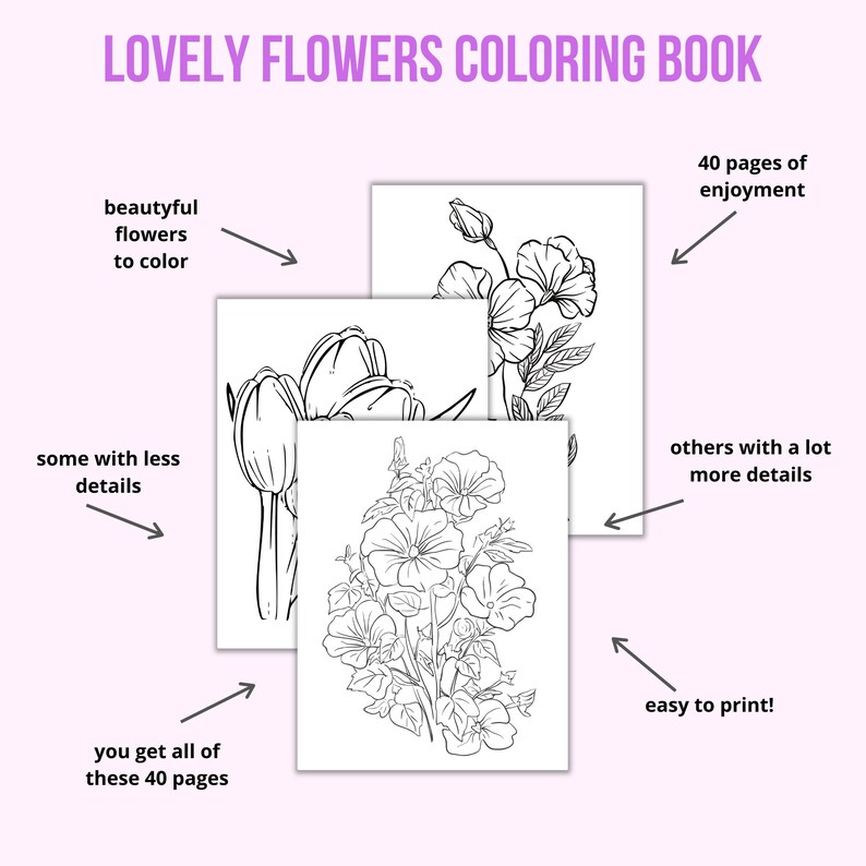 Lovely Flowers Coloring Book - Etsy