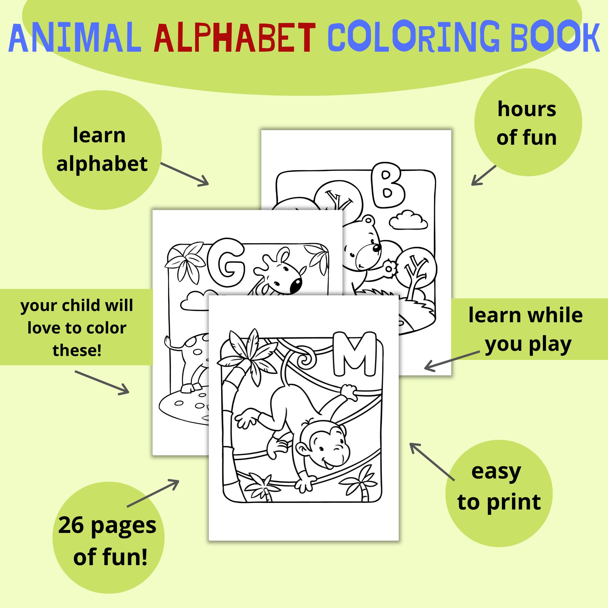 Animal Alphabet Coloring Book - Etsy