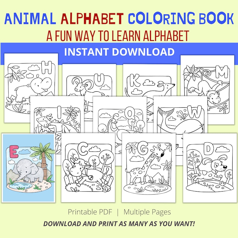 Animal Alphabet Coloring Book - Etsy