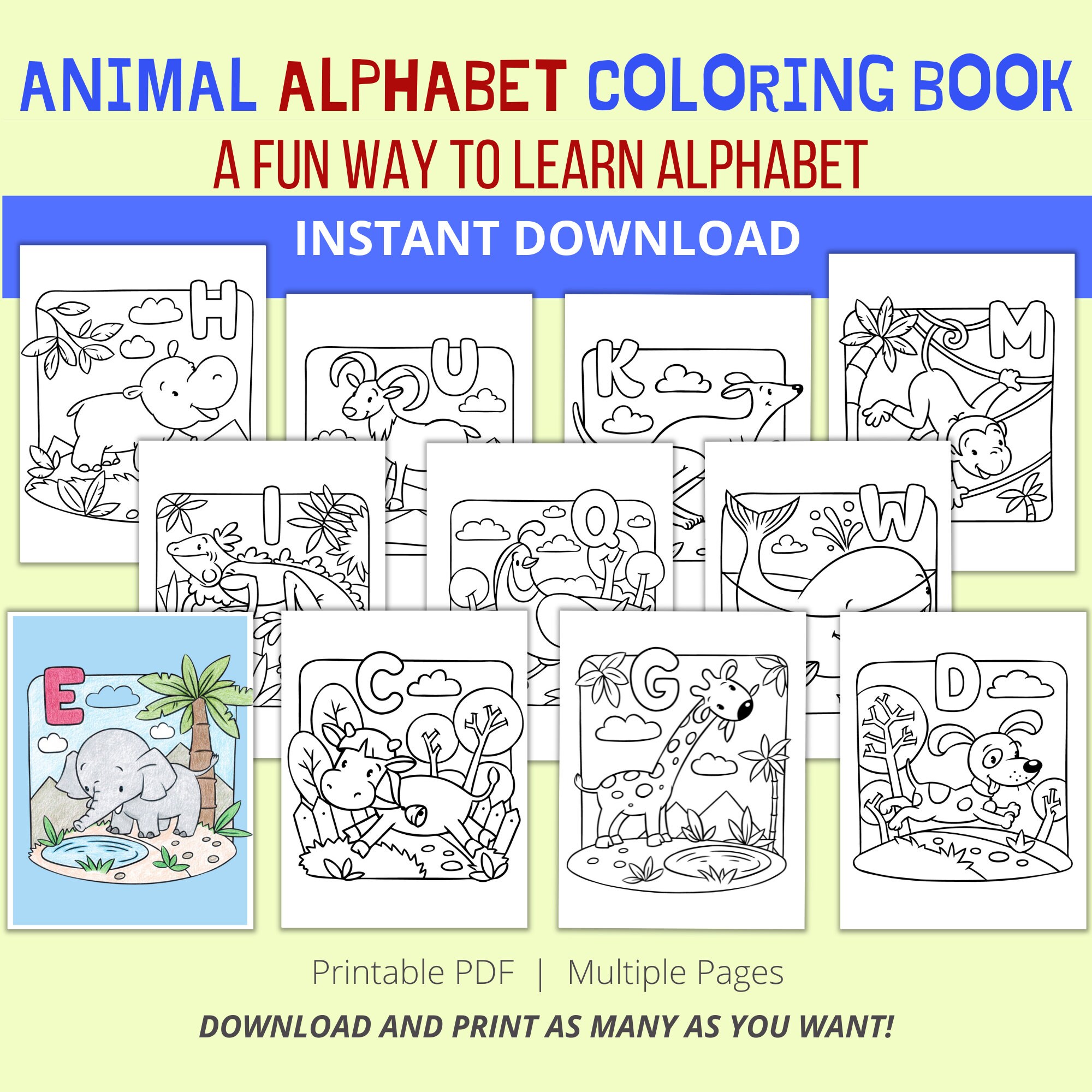 Animal Alphabet Coloring Book - Etsy