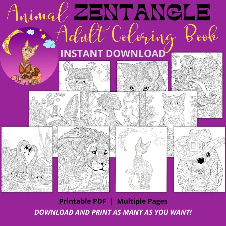 Animal Zentangle Adult Coloring Book - Etsy